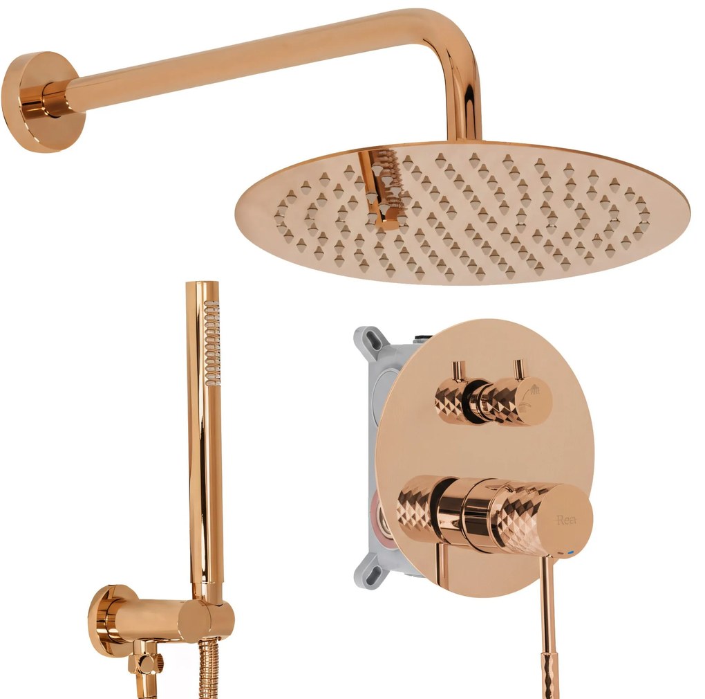 Sprchový komplet REA LUNGO DIAMOND + BOX s podomítkovou baterií, měď lesk