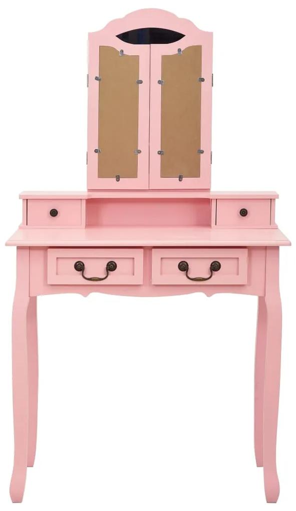 vidaXL Toaletní stolek se stoličkou růžový 80 x 69 x 141 cm pavlovnia