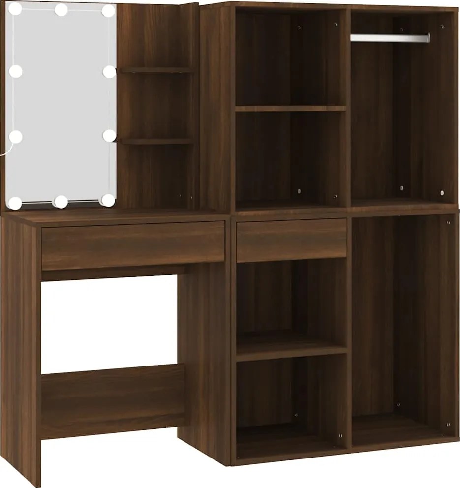 LED toaletní stolek se skříňkami hnědý dub kompozitní dřevo 3120190