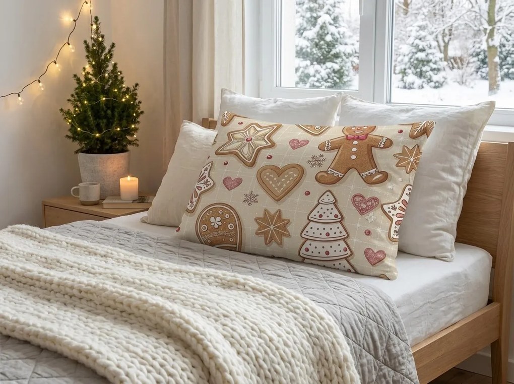 Bavlněný povlak na polštář GINGERBREAD JOY 70x90 cm, béžový