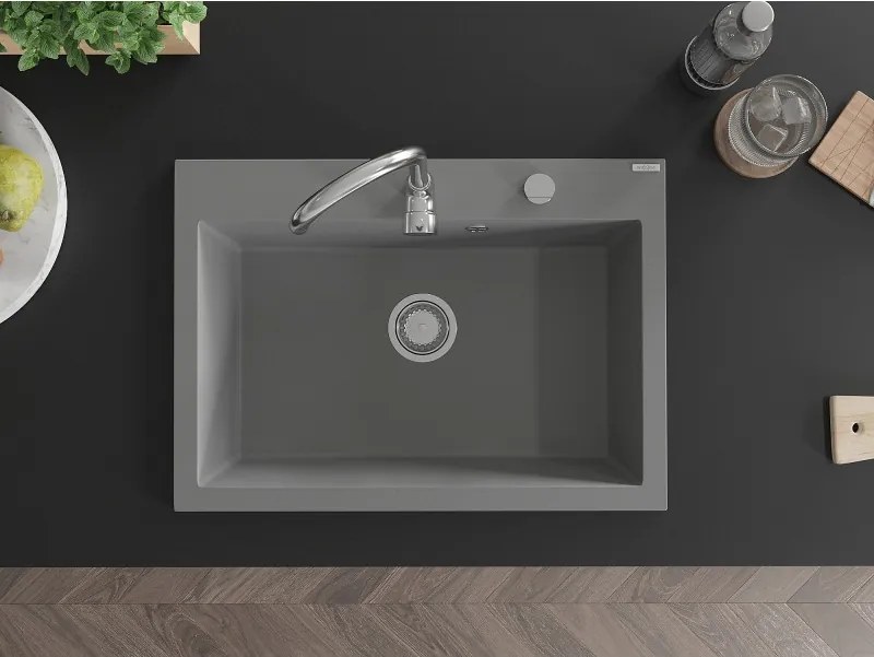 Mexen Elix, 1-korový granitový dřez 700 x 500 mm, šedá, chromový sifon, 6526701005-71