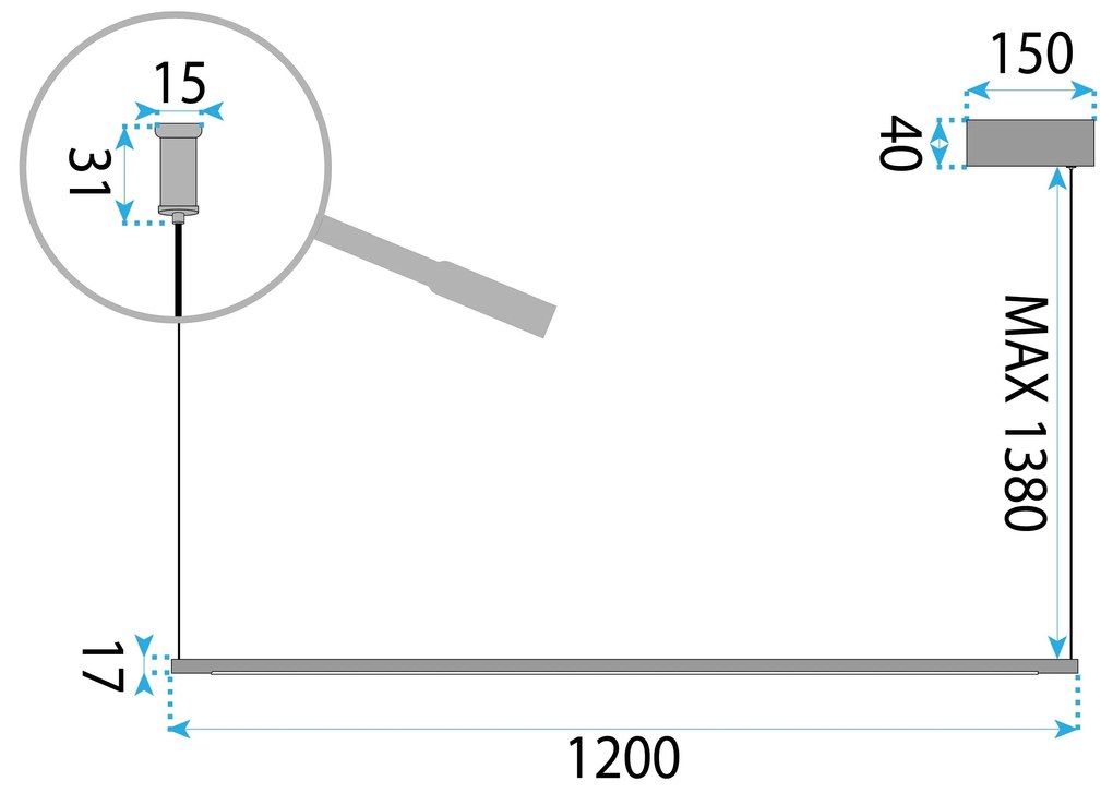Toolight Toolight, LED závěsné osvětlení 120cm, 15W, 3000K, LHJ031-CP, černá matná, OSW-50014
