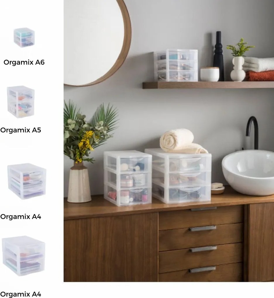 SUNDIS Úložný box se 3 zásuvkami, transparentní, ORGAMIX A6