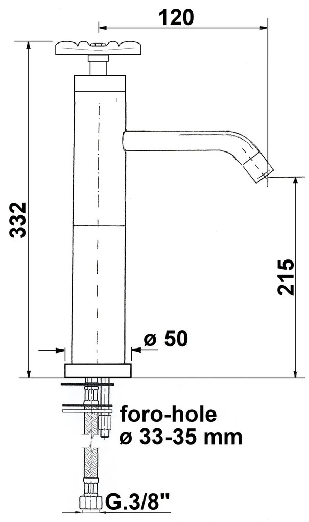 Reitano Rubinetteria, INDUSTRY stojánková umyvadlová baterie vysoká bez výpusti, výška 332 mm, nikl/černá, 5102LTT8