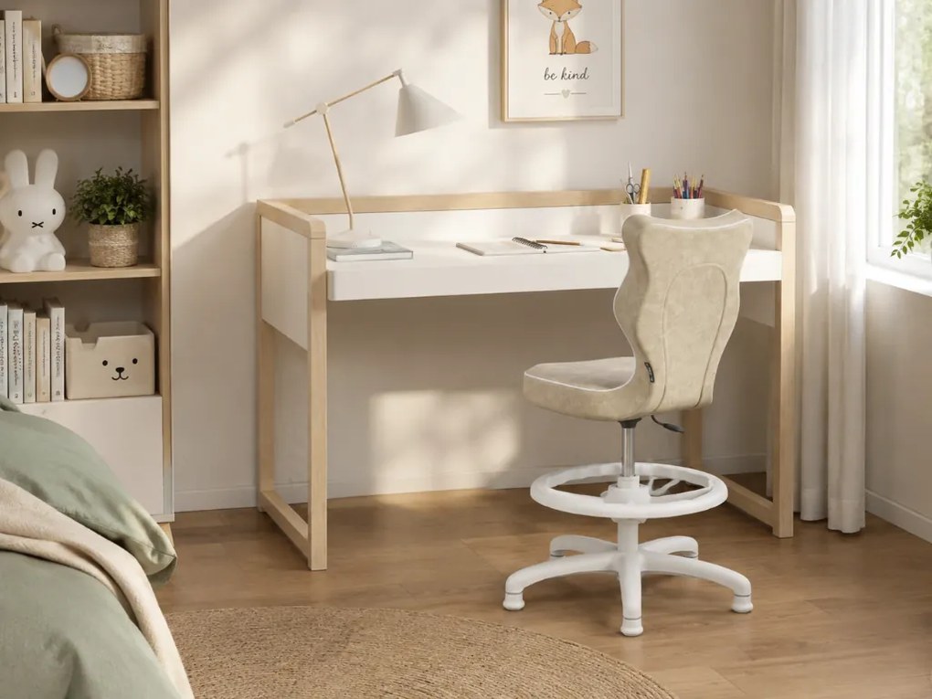 Benlemi Dětský rostoucí stůl STOLLY se dvěma výškami stolu + ergonomická židle BÉŽOVÁ Zvolte rozměr židle: dítě 119 - 142 cm (výška stolu 71 - 82 cm)