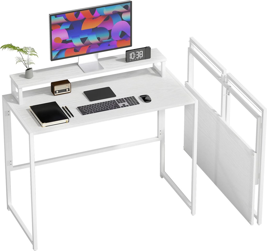 HOMCOM skládací psací stůl s podstavcem na monitor, ocelový rám, 100 x 48 x 87,5 cm, bílý | Aosom