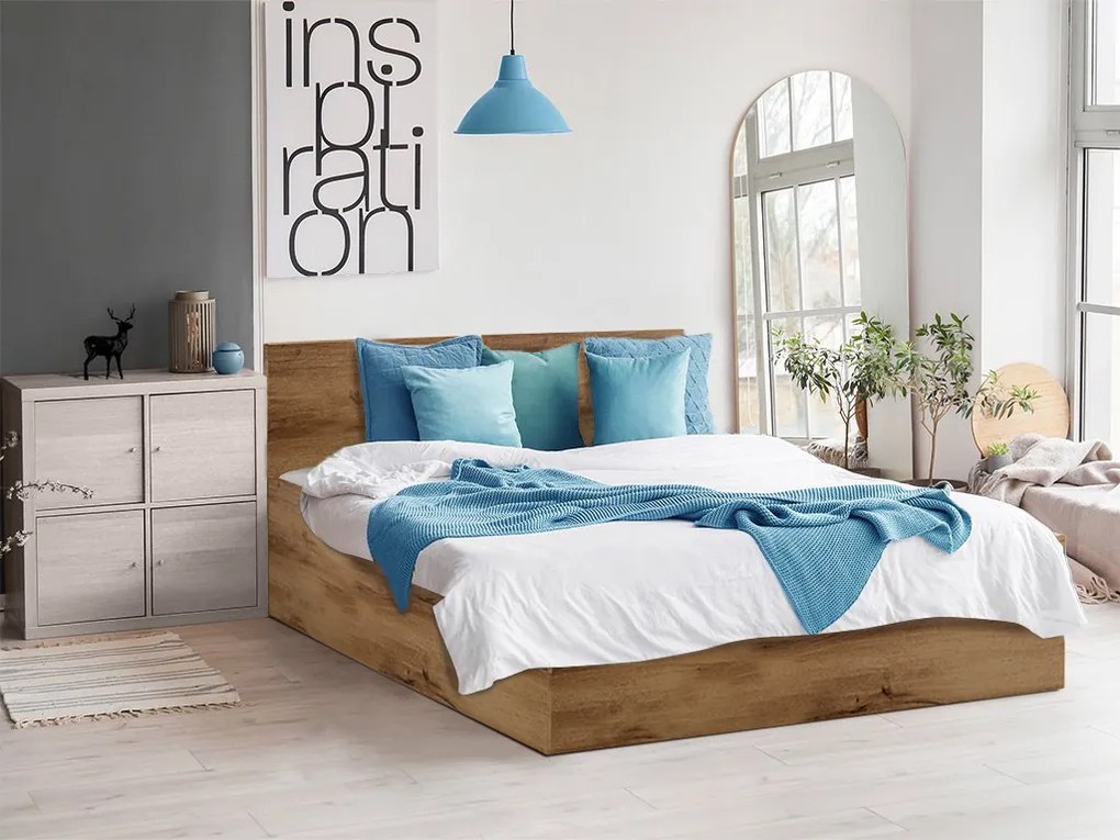 Postel SOFIA 140 x 200 cm, dub artisan Matrace: Matrace Deluxe 10 cm, Rošt: S laťkovým roštem