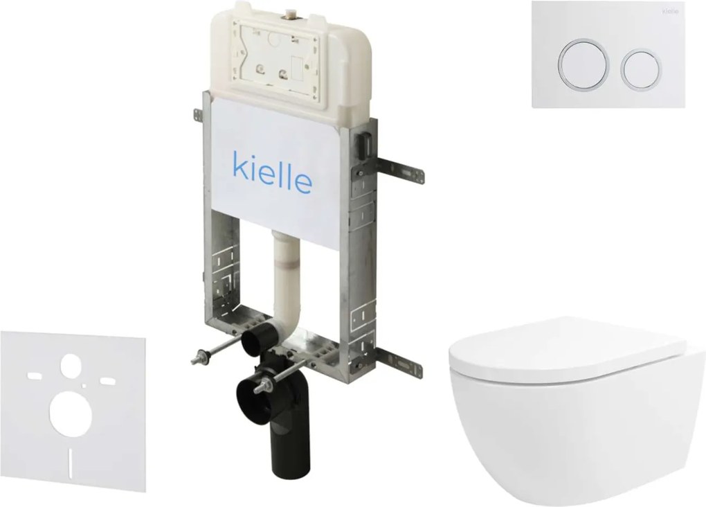 kielle Genesis New - Set předstěnové instalace, klozetu Oudee, Vortex Rimless+, sedátka softclose a tlačítka Gemini New II, lesklá bílá/chrom 30528SZ22