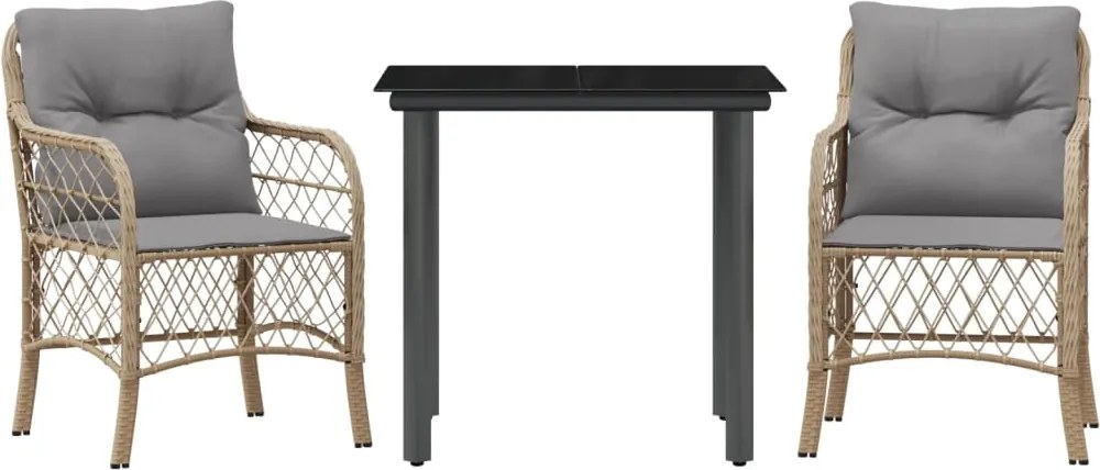 3dílný bistro set s poduškami mix béžové polyratan 3212159