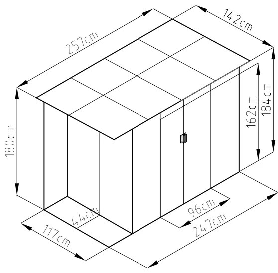 Zahradní domek CHESTERA – kov, šedá, 257x184x142 cm