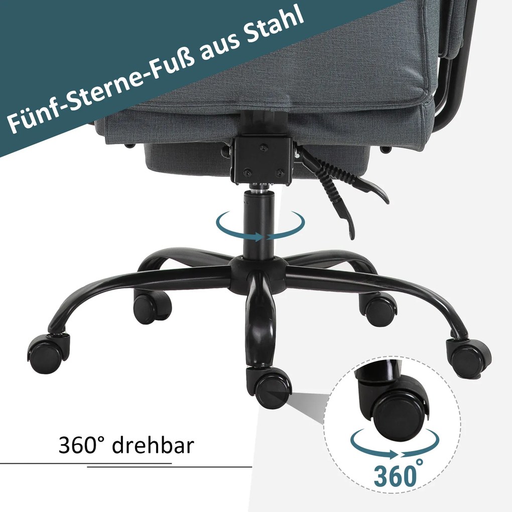 Kancelářská židle Vinsetto s funkcí polohování 150° skládací ergonomická kancelářská židle s opěrkou hlavy výškově nastavitelnou až do 135 kg šedá | …