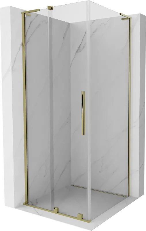 Mexen Velar L, sprchový kout s posuvnými dveřmi 100 x 100 cm, 8mm čiré sklo, zlatá lesklá, 871-100-100-03-50