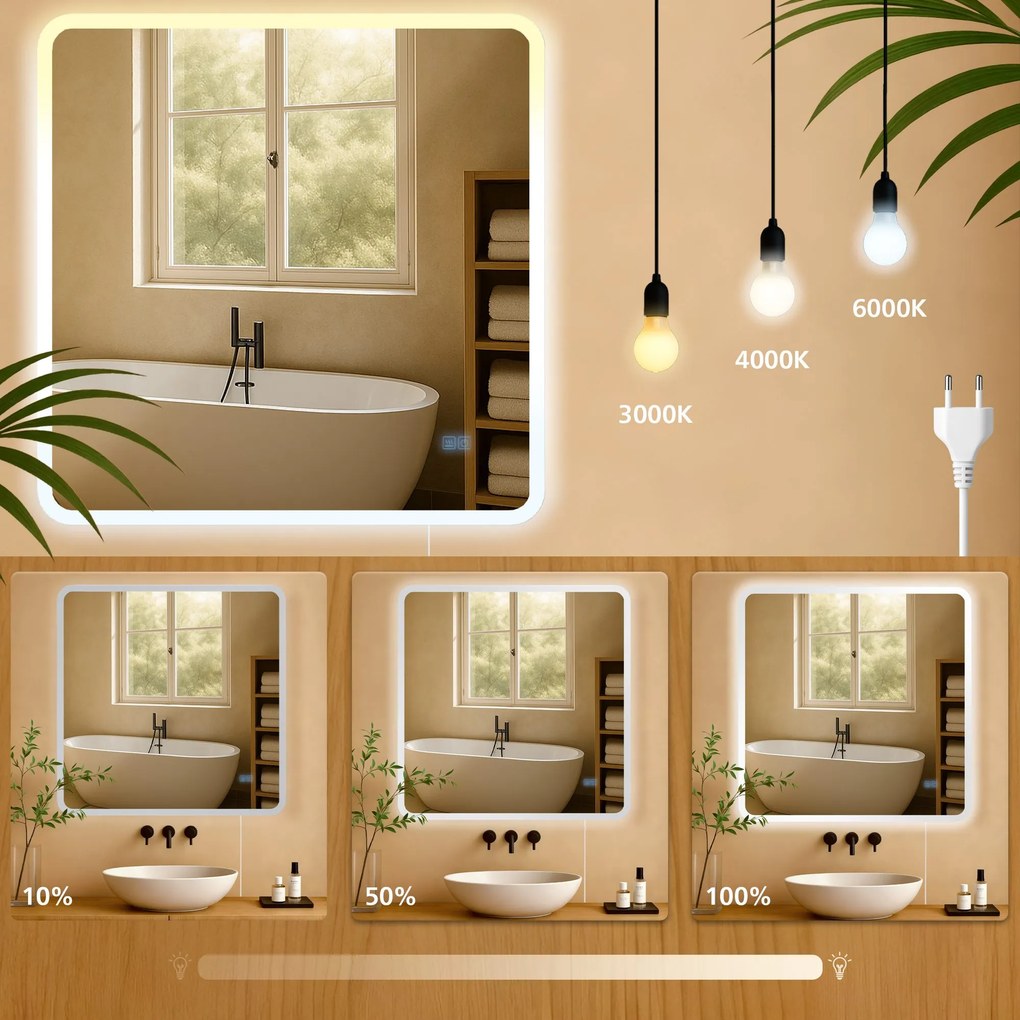 Koupelnové zrcadlo Jericho 80x80 bez Bluetooth – čiré sklo