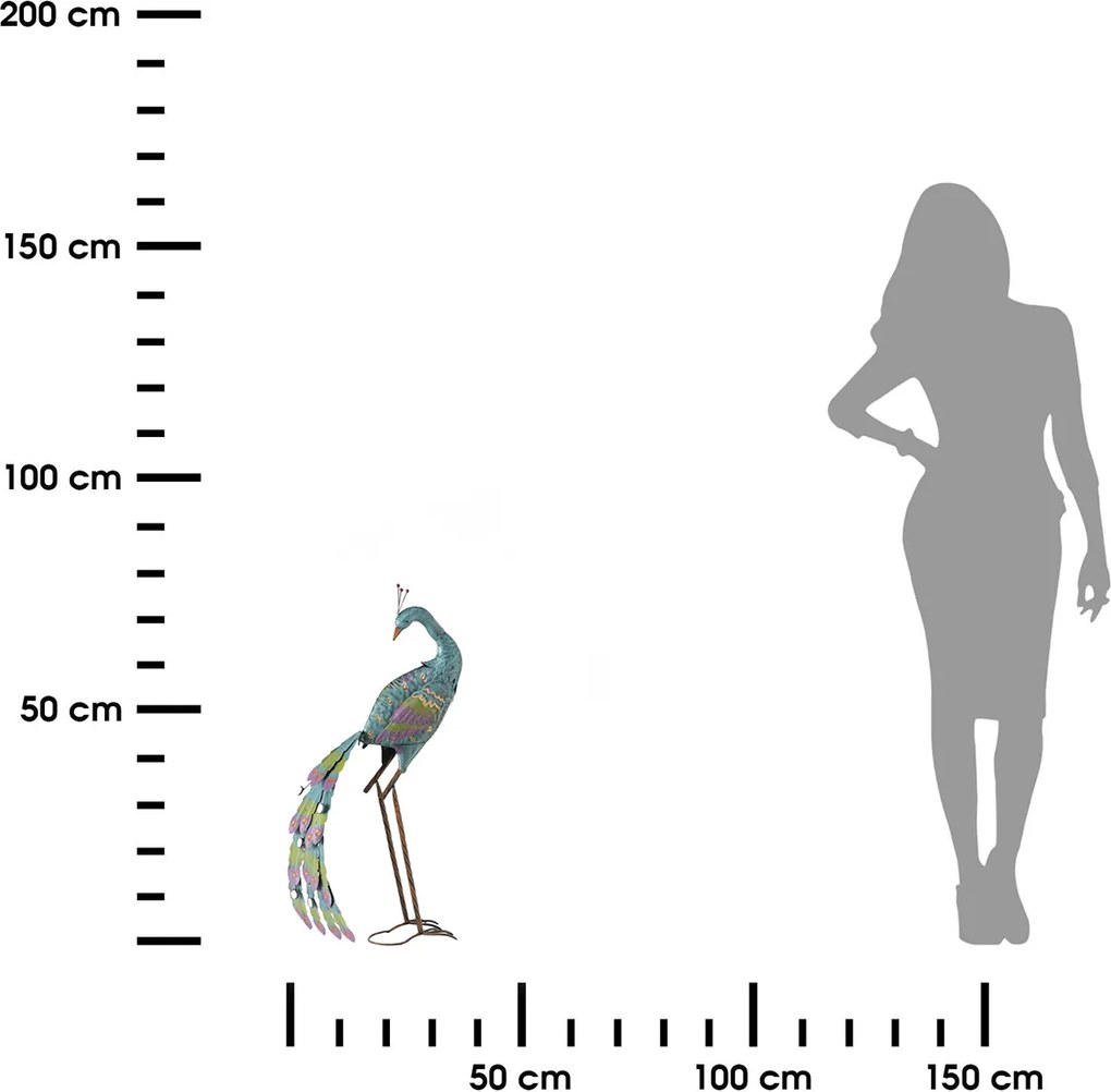 Zahradní kovová figurka Peafowl, 78 cm, modrá