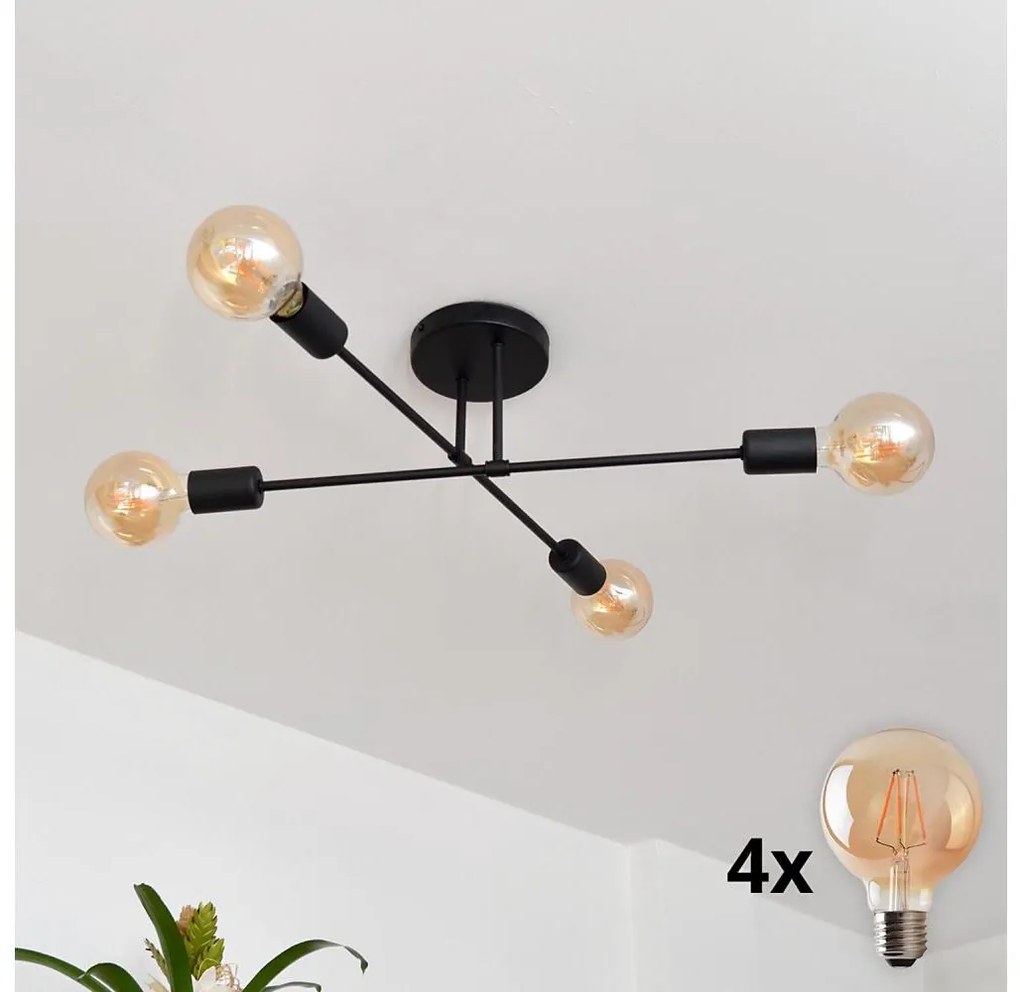 LED Přisazený lustr CAMBRIDGE 4xE27/8W/230V černá