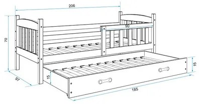 Dětská postel KUBUS s výsuvnou postelí 90x200 cm - bílá Ružové