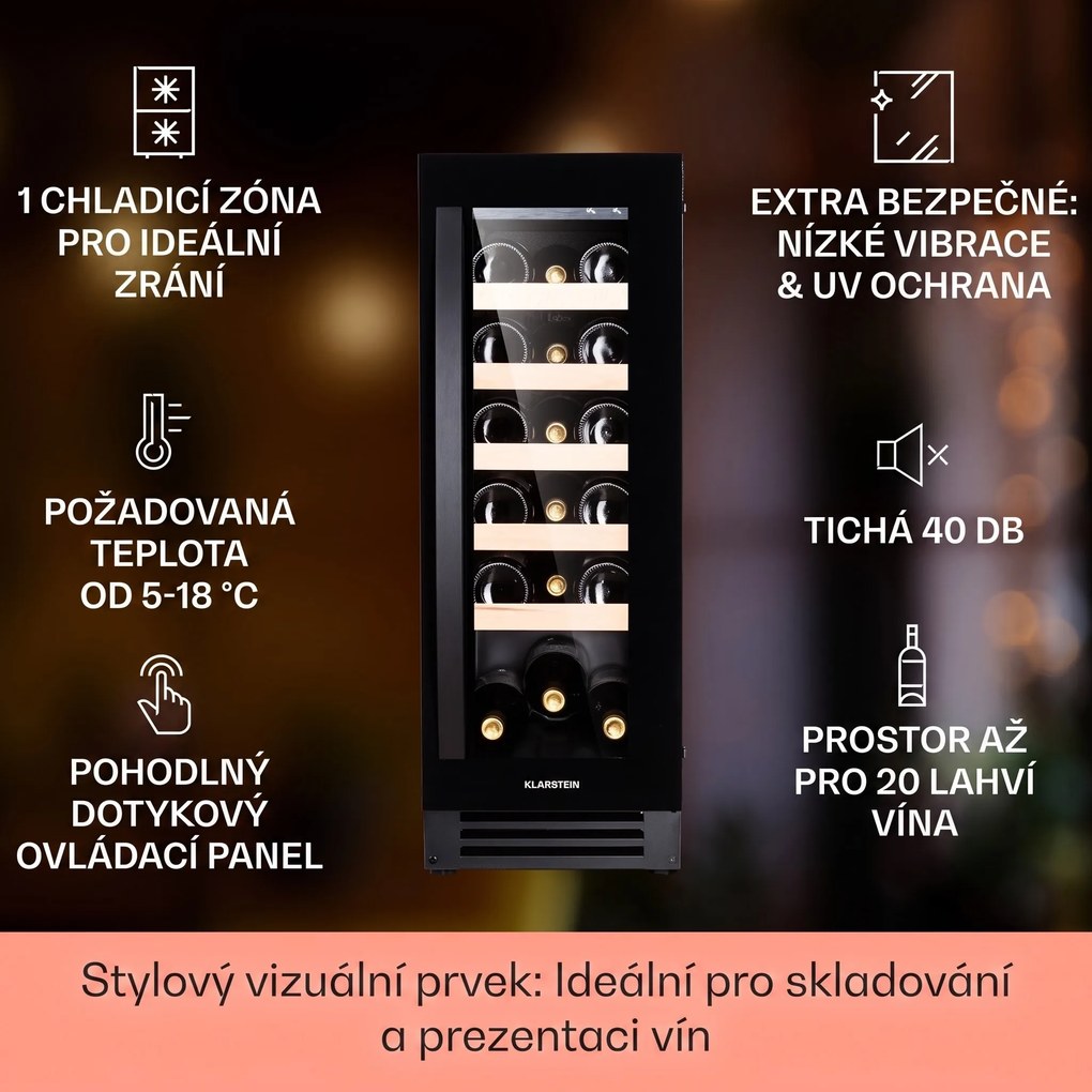Klarstein Vinovilla 20, vestavná vinotéka, 50 l/20 lahví, skleněné dveře, nerezová ocel
