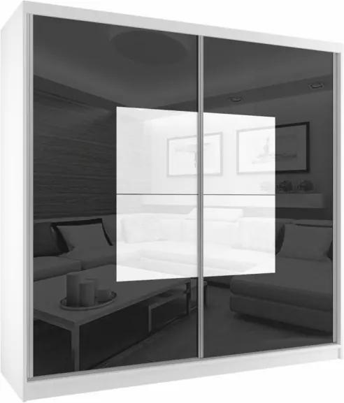 Luxusní šatní skříň s posuvnými skleněnými dveřmi šířka 200 cm - výběr barevných kombinací  bílý korpus 139