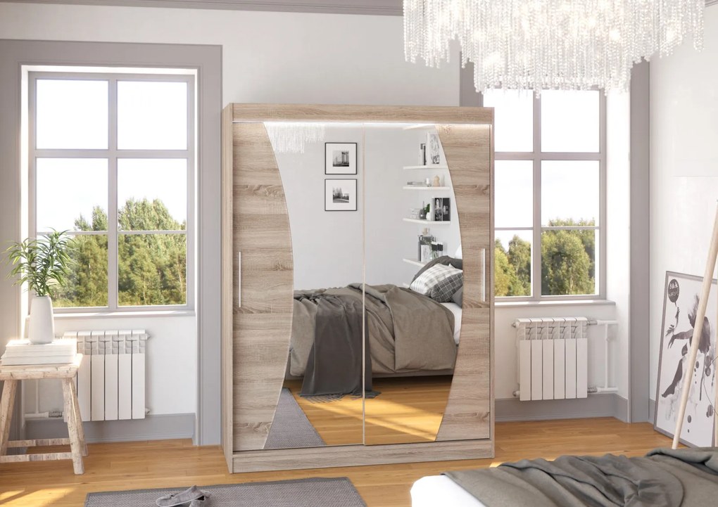 Posuvná skříň se zrcadlem a osvětlením LED MODESTO 150 lanýžová 6 2 ano