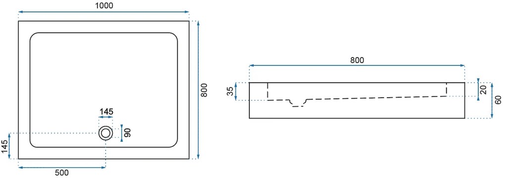 Obdélníkový sprchový kout REA PUNTO 80x100 cm, černý/transparent + vanička Savoy bílá