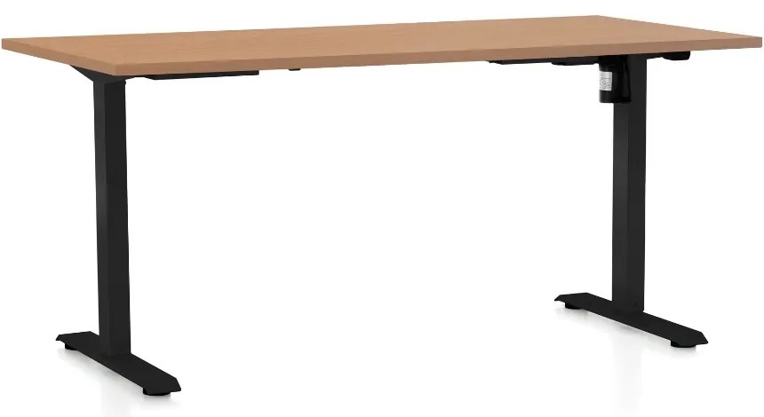 Výškově nastavitelný stůl OfficeTech A, 160 x 80 cm, černá podnož, buk