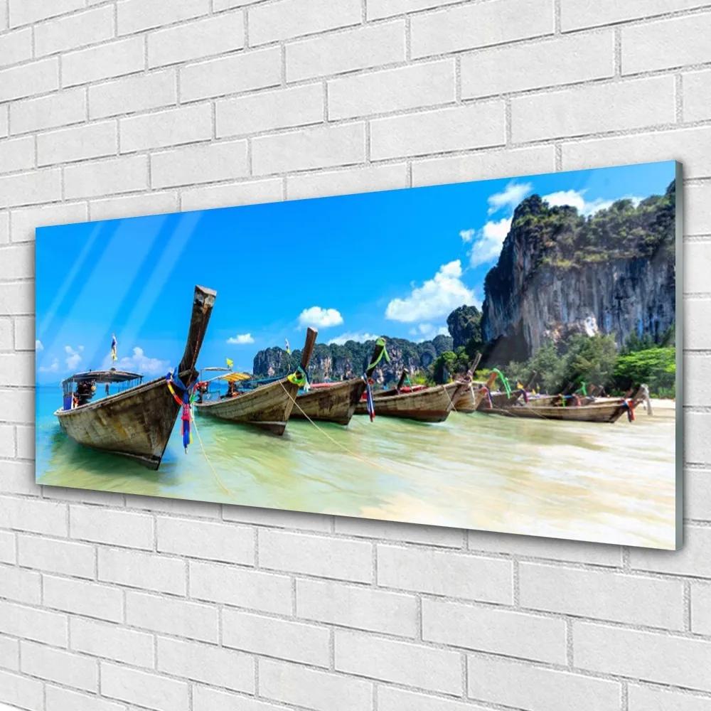 akrylový obraz Loďka Moře Pláž Krajina 125x50 cm