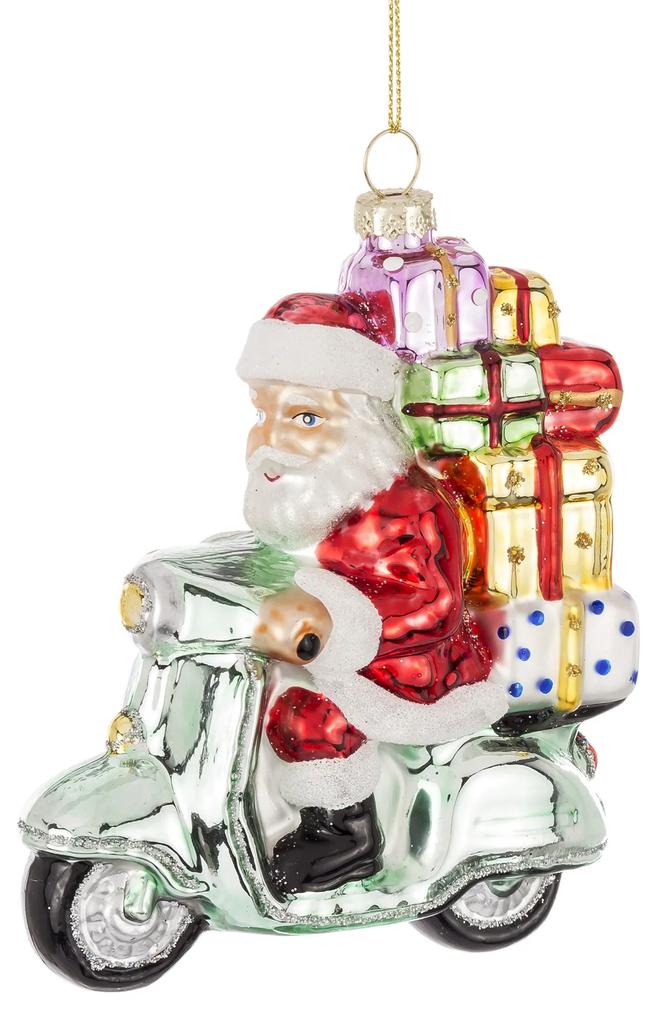Vánoční ozdoba Santa s dárky na motorce 160206