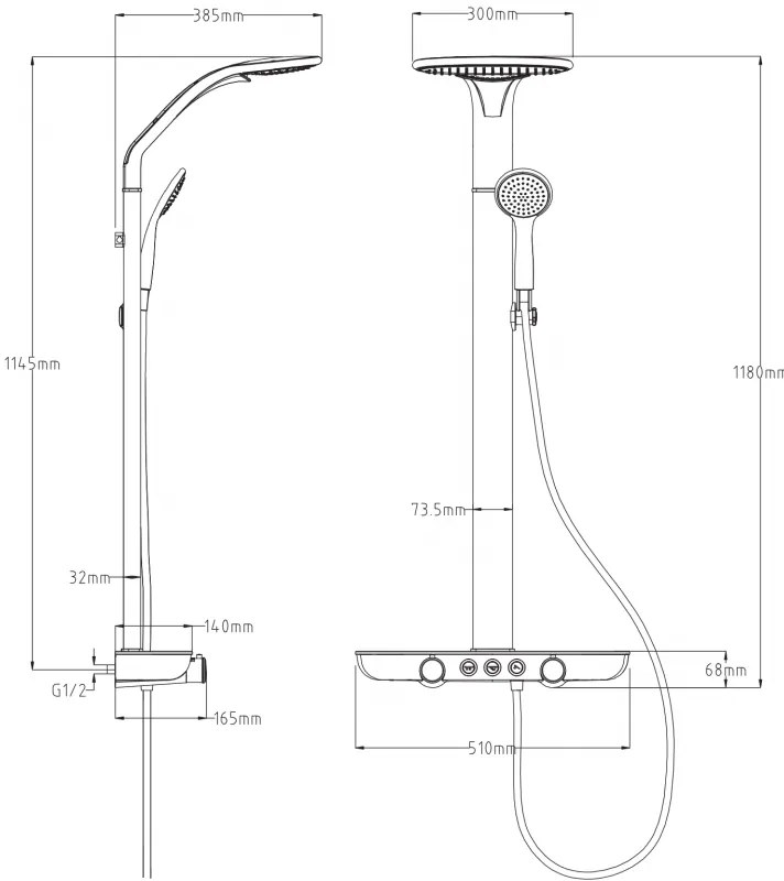 Mexen Bolt, sprchová sada s ruční a dešťovou hlavicí, černá-chromová, 78108-71