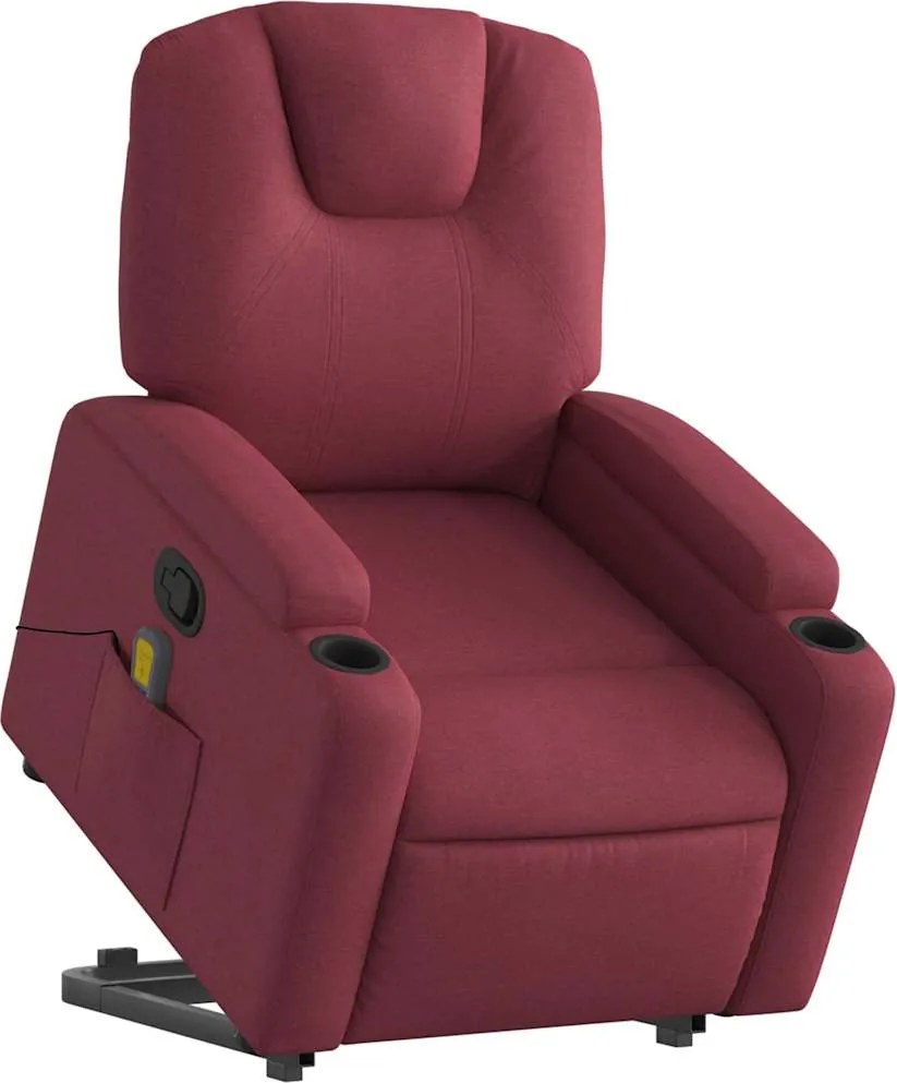 Zvedací masážní polohovací křeslo vínové textil 3204383