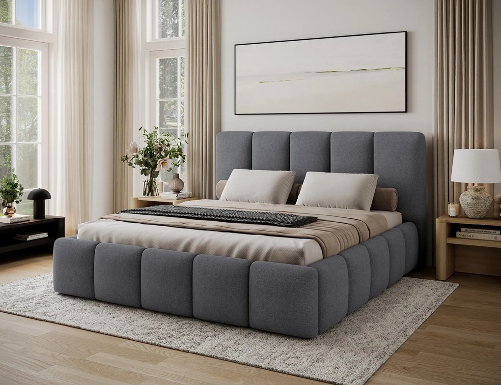 Postel Edvige + Dřevěný rám + plynový výtah + kontejner 160x200