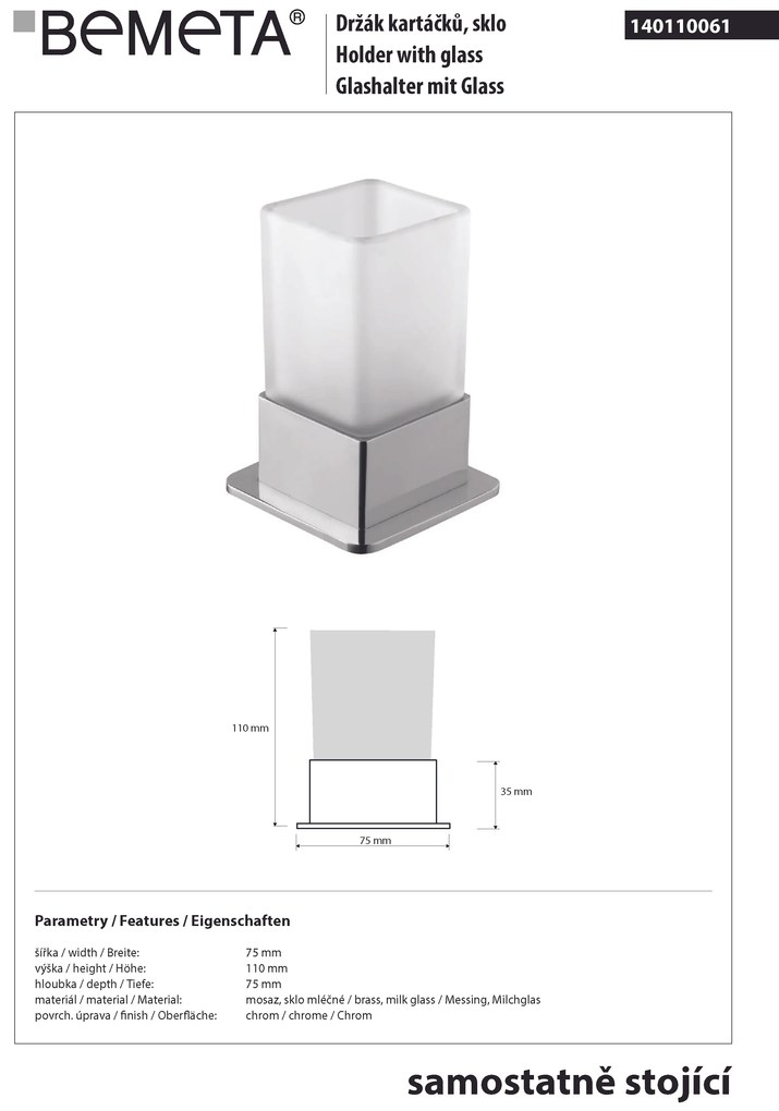 Bemeta Design BETA: Držák kartáčků, na postavení, sklo - 140110061