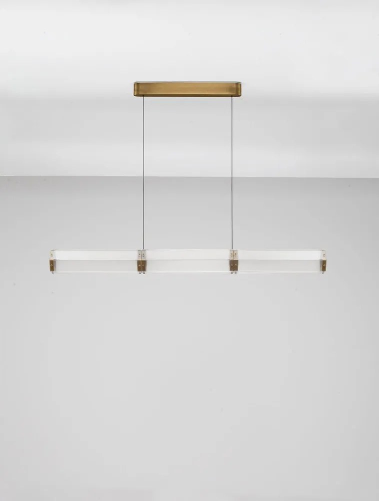 Ocelové LED stmívatelné závěsné svítidlo v mosazné barvě se skleněným stínidlem Essenzo – Nova Luce