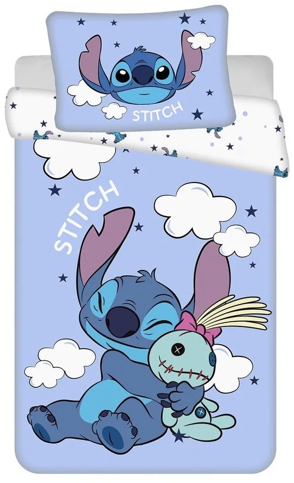Modré bavlněné dětské povlečení do postýlky 100x135 cm Lilo &amp; Stitch "Clouds" – Jerry Fabrics
