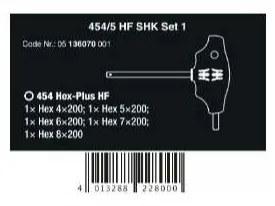 Wera 136070 Šroubováky Hex-Plus s příčnou rukojetí 454/5 HF SHK Set 1 (Sada 5 dílů)
