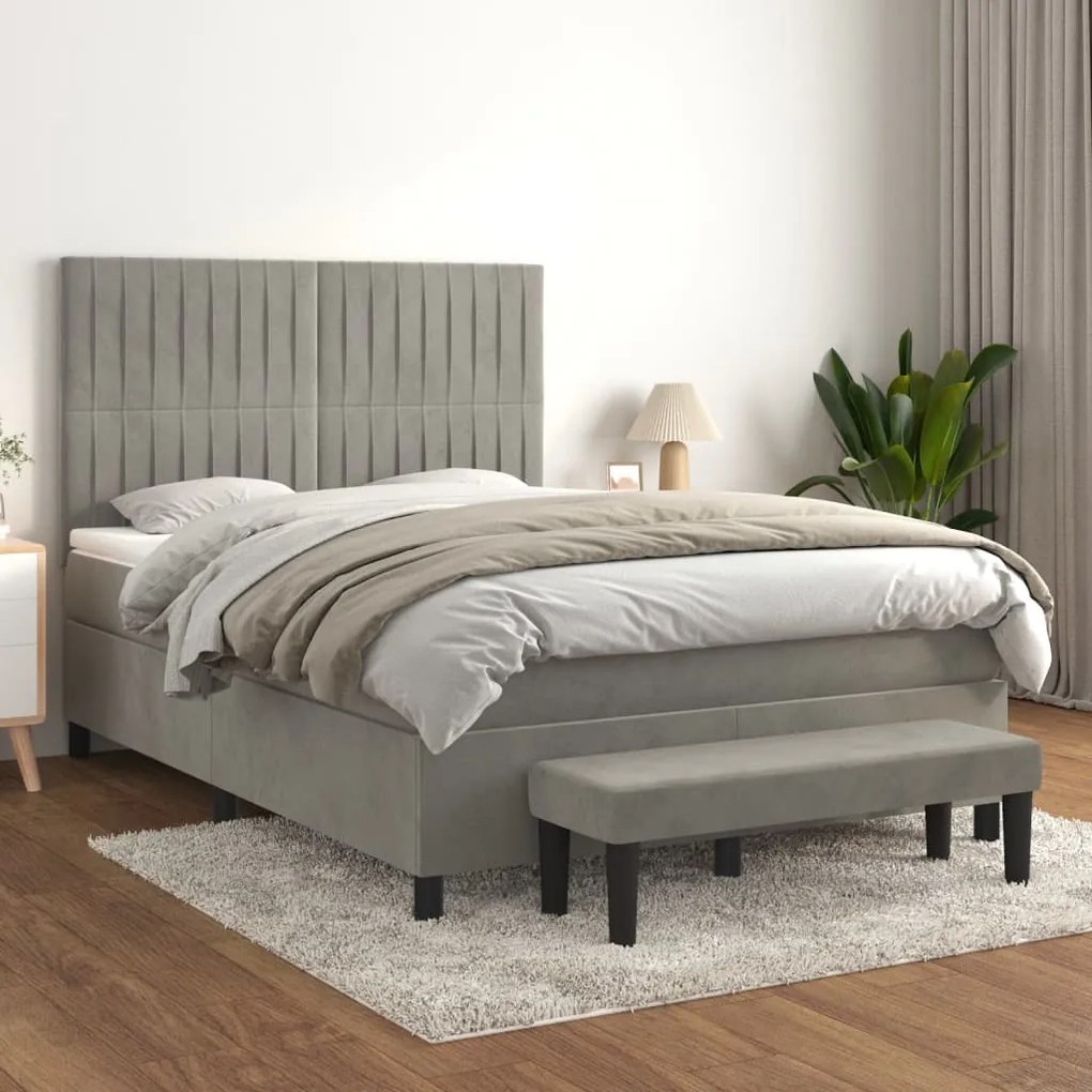 Box spring postel s matrací světle šedá 140x190 cm samet