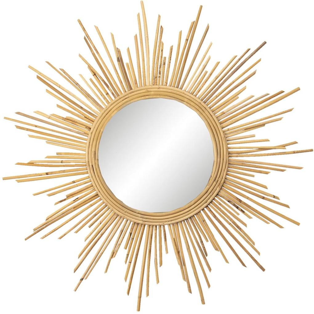 Přírodní nástěnné zrcadlo ve tvaru slunce v ratanovém rámu Sunny - Ø 80/48 cm