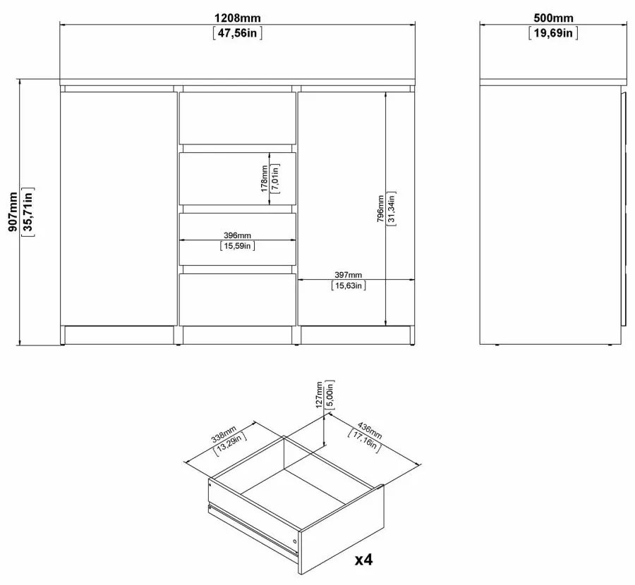 Tvilum Komoda Simplicity 236 beton/bílý lesk