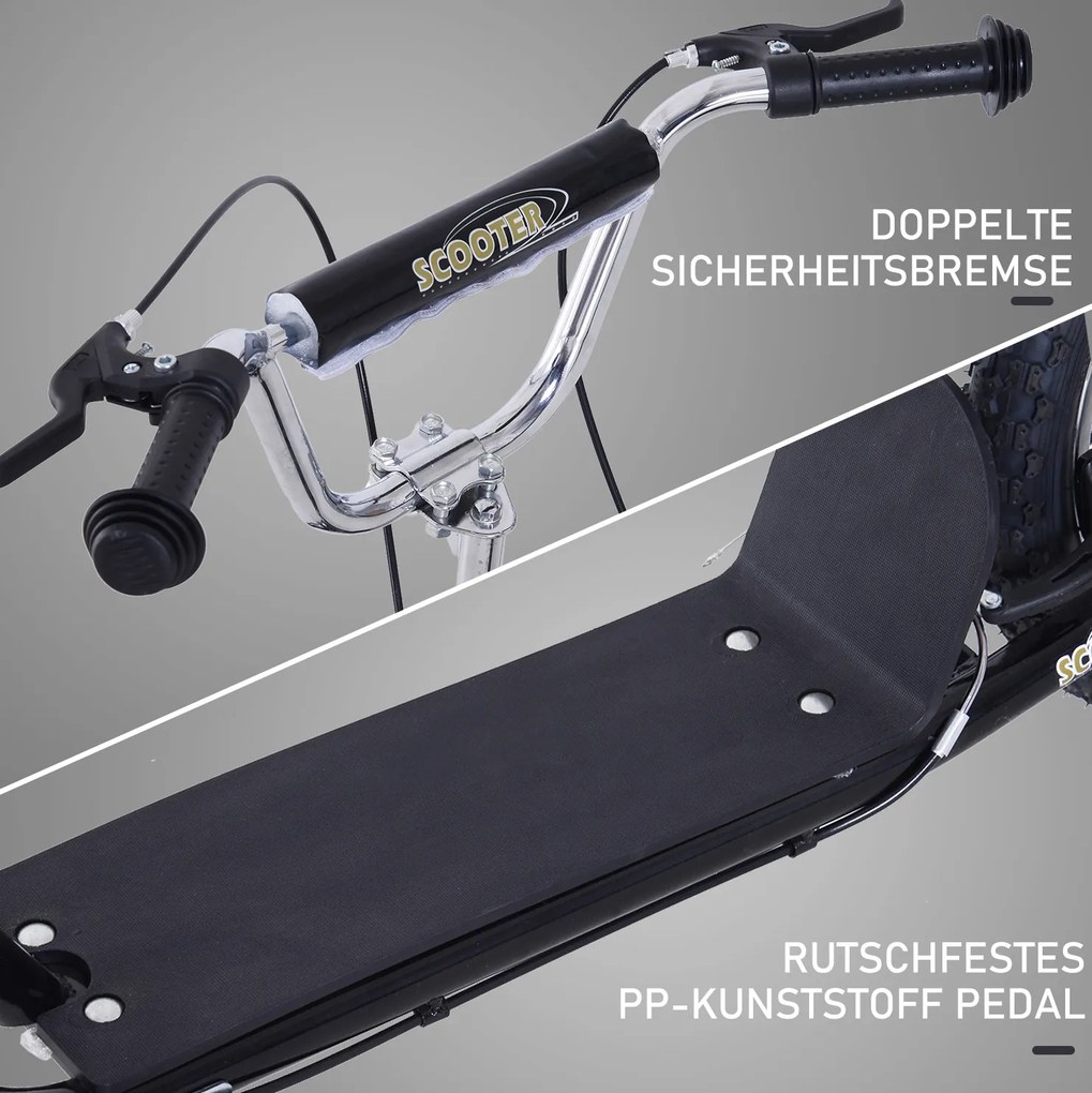 HOMCOM dětská koloběžka 16" koloběžka šlapací s brzdami pro děti od 5 let, odrazová deska černá 135x58x92-100 cm | Aosom.de