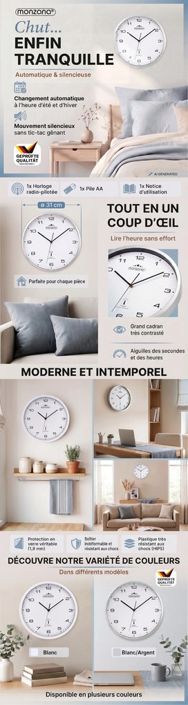 Nástěnné hodiny řízené rádiem bílý Ø31cm