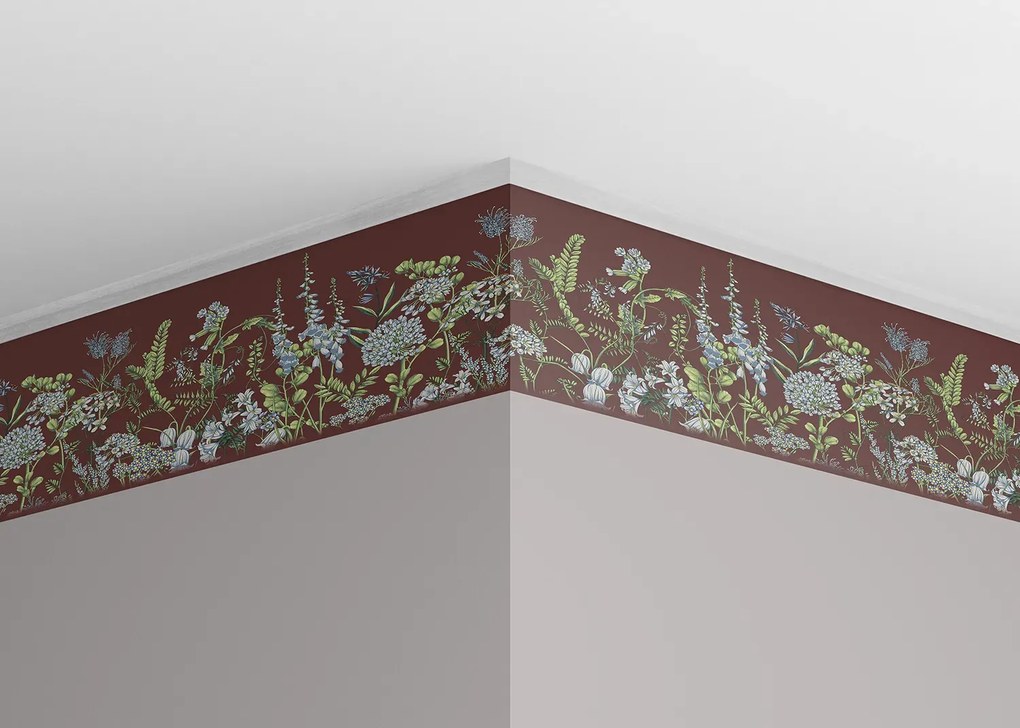 Samolepící bordura na zeď Květy Vikve na Burgundské Červené | 5 m x 13.8 cm | DWB8527