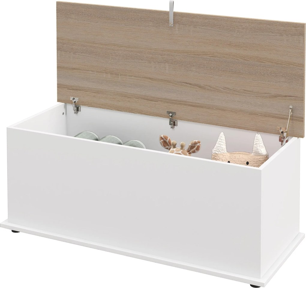 Dřevěná úložná truhlice HOMCOM s víkem, max. zatížení 120 kg pro ložnici a obývací pokoj, 100x40x40 cm, Přírodní a Bílá | Aosom