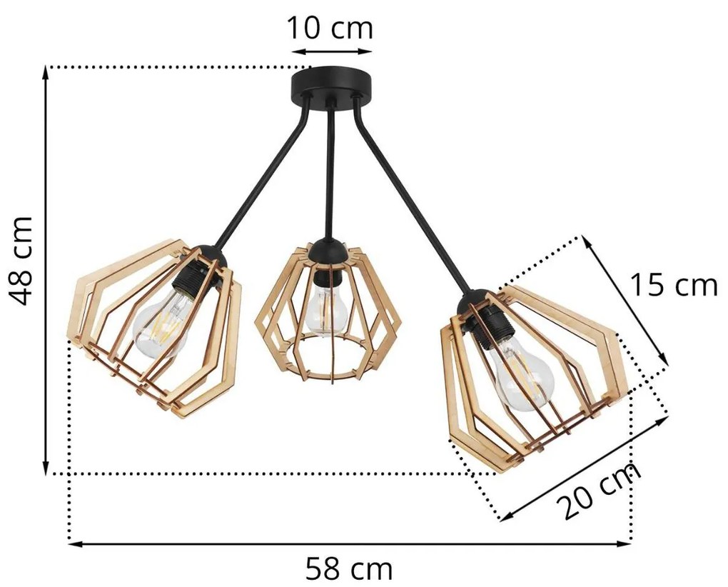 Stropní svítidlo TIMBER TRIO 5, 3x dřevěné stínítko