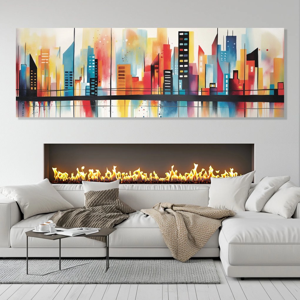 Obraz na plátně - Abstraktní barevné moderní město FeelHappy.cz Velikost obrazu: 180 x 60 cm