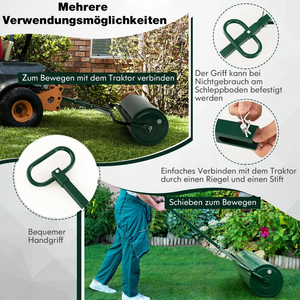 Costway Válec na trávu z kovu, válec na trávu k tlačení nebo tahání, zelený
