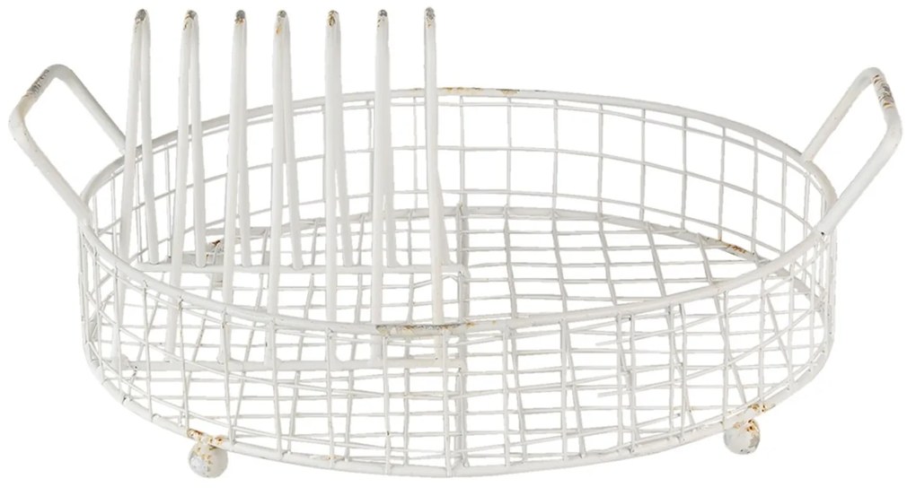 Bílý kovový odkládací košík na talíře - Ø 37*9/18 cm