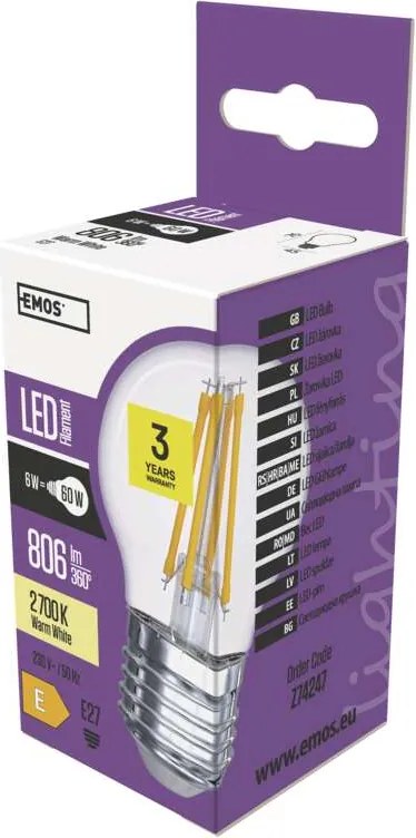 Emos lighting LED žárovka Filament Mini Globe 6W E27 teplá bílá
