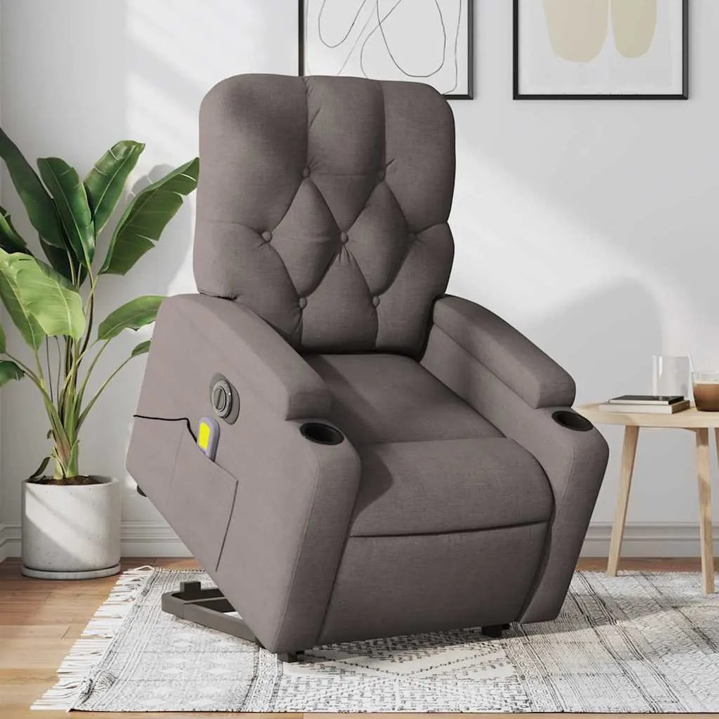 Elektrické zvedací masážní polohovací křeslo taupe textil 3204754