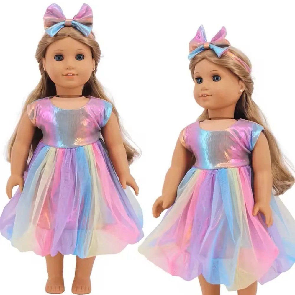 Šatičky pro panenky Baby Born a American girl 43 cm Varianta: xm923 duhové šaty s mašlí