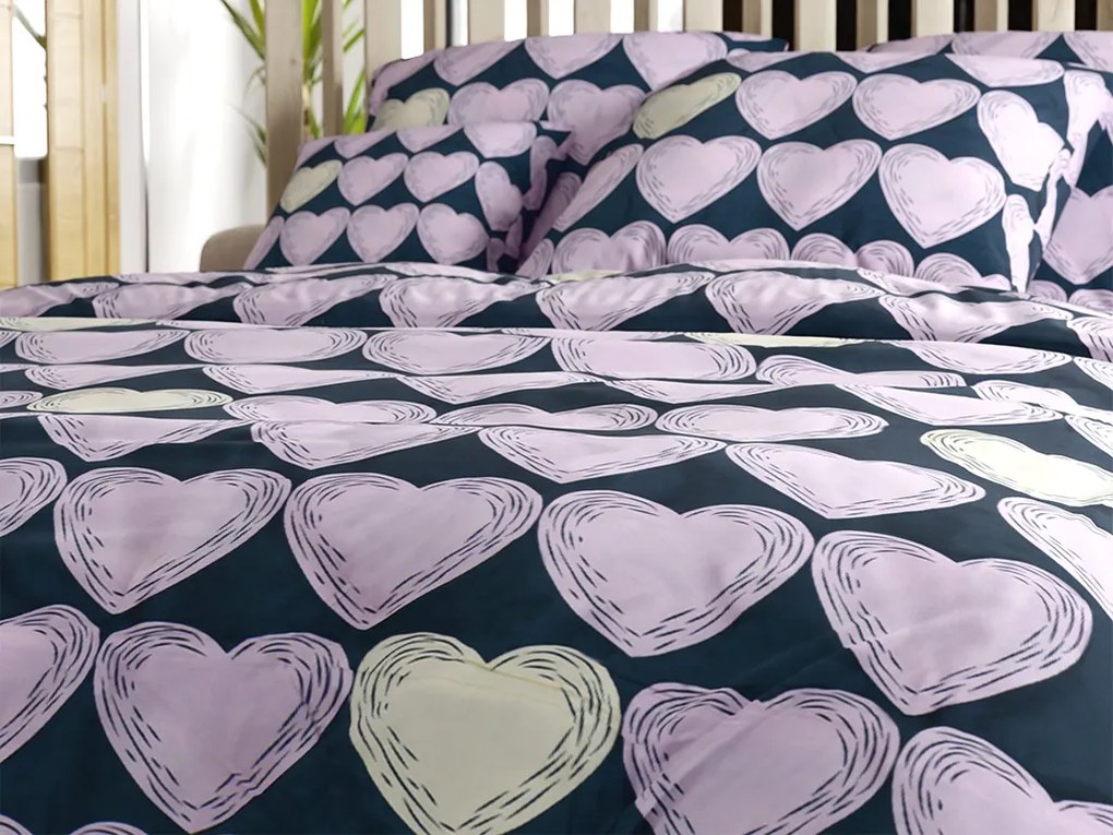 Povlečení z mikrovlákna VIOLET HEARTS světle fialové Rozměr povlečení: 2 ks 70 x 80 cm | 160 x 200 cm