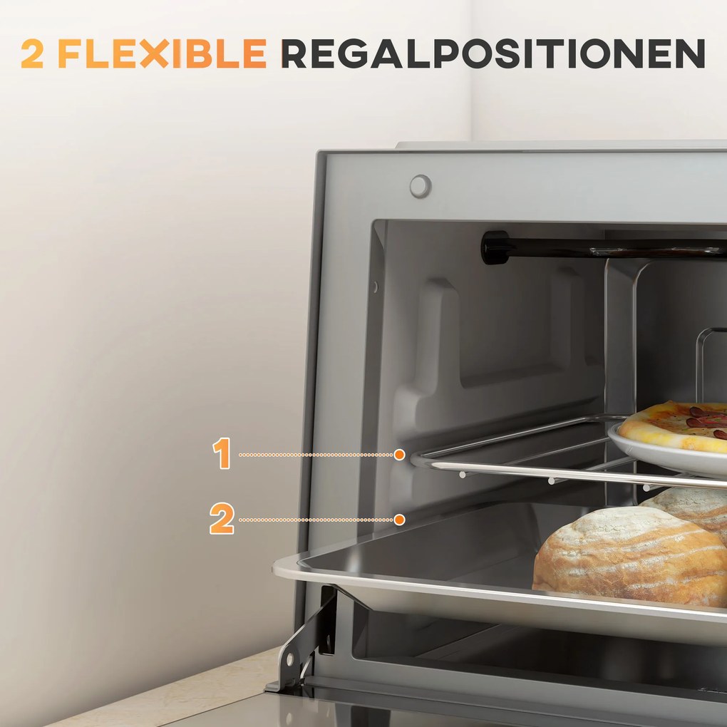 HOMCOM Mini trouba 9L Mini trouba s pečicím plechem, grilovací rošt, 100 °C-230 °C, s nastavitelnou teplotou a dobou pečení, časovač na 60 min, 750 W…